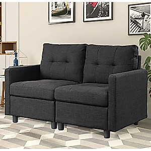 Payeel Convertible Sectional Sofa Couch 52" Loveseat with Tufted Cushion Back for Small Space,Living Room,Apartment (Loveseat,Dark Gray)