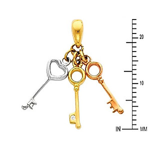 14k REAL Tri Color Gold Key to My Heart Charm Pendant