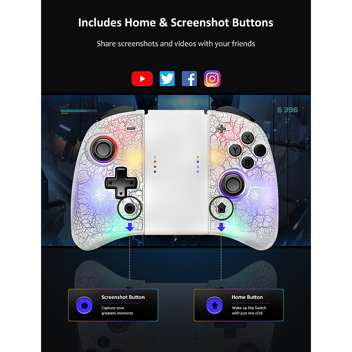 NexiGo Wireless Joypad Controller for Nintendo Switch/Switch OLED, Joypad Controller with Vibration, Turbo, Mapping and LED Light (Island Village)