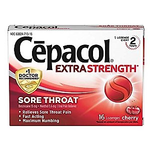 Cepacol Maximum Strength Throat Drop Lozenges, Cherry, 16 Count