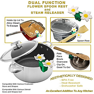 Flower Pot Spoon Holder and Lid Lifter, Silicone Kitchen Utensil Holder Gadget, Flexible Cooking Pot Clip, Stove Top Utensils and Lid Rest, Heat Resistant Kitchen Helper, Soup Lid Stand Tool