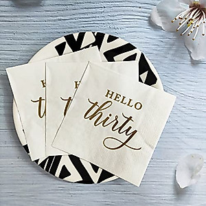 AAAMN 40pcs Hello Thirty Cocktail Disposible Napkins Happy 30th Birthday Decorations for Men and Women and Wedding Anniversary Party Dec Gold