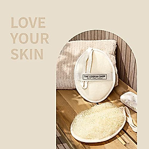 The Loofah Shop Bath Loofah Sponge, Exfoliating Body Scrubber, Shower Luffa for Men, Women and Kids Made of Eco-Friendly Natural Egyptian Loofah with Cotton Travel Pouch, 7" x 5.25" (1pack 2pcs)