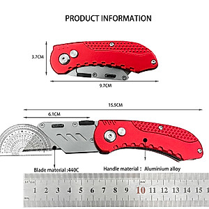 Folding Utility Knife, Aluminum Handle Heavy Duty Safety Box Cutter, EDC Pocket Knife, Quick-change Blade, Ideal for Home Tools, Office and Outdoors