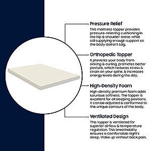 Spring Coil 2-Inch High Density Foam Topper,Adds Comfort to Mattress, King Size, 1