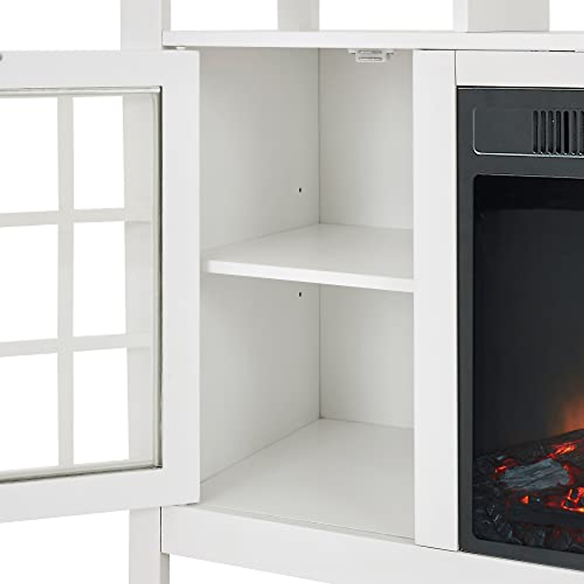 GOOD & GRACIOUS Modern Electric Fireplace TV Stand for 55 Inch TV Media Entertainment Center with 1500W Fireplace and Tempered Glass Door Tall TV Console Table for Living Room,46 Inch,Painting White