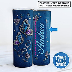 Wassmin Personalized Butterfly Skinny Tumbler Customized Stainless Steel Vacuum Insulated Tumbler With Lid 20 Oz Double Walled Insulated Coffee Cup for Gym Fitness Travel Office Use For Women