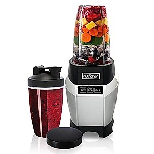 NutriChef Personal Electric Single Serve Blender-Small Professional Kitchen Countertop Mini Blender for Shakes and Smoothies w/Pulse Blend, Convenient Lid Cover, Portable 20 & 24 Oz Cups NCBL1000.5