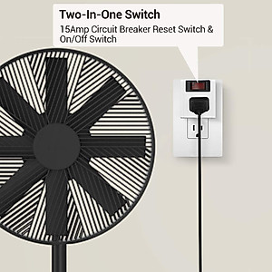 DEWENWILS Grounded Single Port Power Adapter with On/Off Switch, 3Prong Electrical Plug Outlet Switch, 15A Circuit Breaker, 280J Surge Protector, White, UL Listed, 3Pack