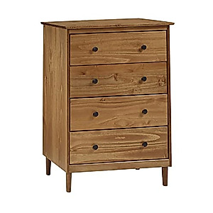 Walker Edison Tall Wood Storage Closet 4 Drawer Dresser for Bedroom Caramel Brown Organizer