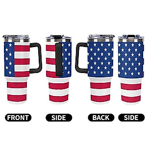 40 oz Tumbler, Large Capacity with Handle and Straw Travel Insulated Tumblers, Red Blue White American Flag Stainless Steel Cup for Women, Men
