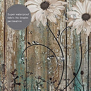 4 PCS Rustic Flower Shower Curtain Set with Non-Slip Rug,Toilet Lid Cover,U Shape Mat,Farmhouse Waterproof Fabric Shower?Curtains with 12 Hooks and Rug Mat Set for Bathroom,71''L