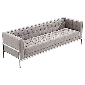 Armen Living Andre Sofa in Grey Tweed and Brushed Stainless Steel Finish