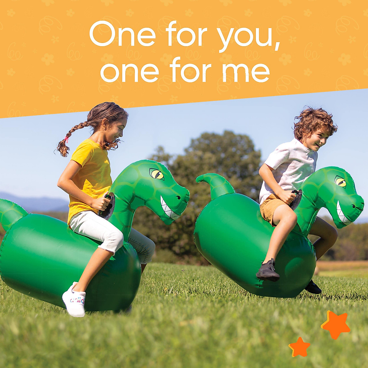 Hearthsong Hop N Go Inflatable Dino Riding Bouncy Hopping Toys for Kids Ages 5+ - Ride On Bouncer Animal Hopper Jumping Toys for Outdoor Games