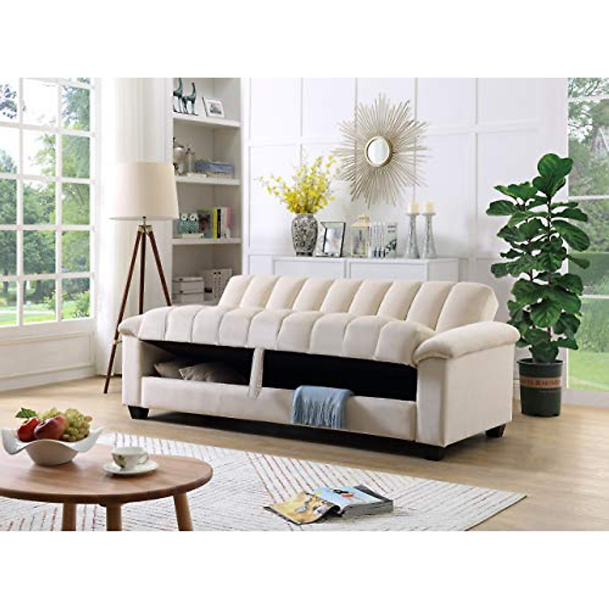 Legend Vansen 82.7'' Velvet Loveseat with Storage Convertible Sofa Bed Sleeper for Living Room and Bedroom Sofabed, Beige