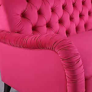 Melpomene Chesterfield-Styled 3 Seater Sofa Couch, Modern 72" Velvet Sofa with Button Tufting, Unique Arm and Wood Legs,Rose Red