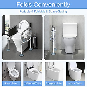 KingPavonini Toilet Safety Rail (400 LB) - Adjustable Foldable Toilet Safety Frame for Elderly and Disabled - Stand Alone Toilet Rails for Seniors with Storage Bag and Paper Holder - Fits Most Toilets