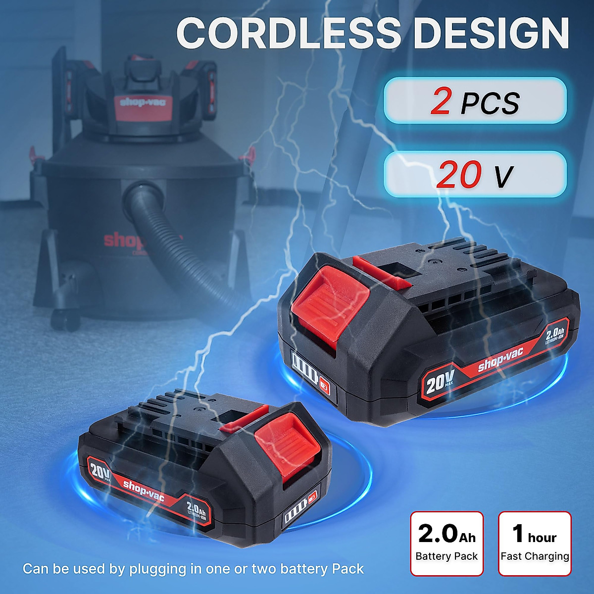 Shop-Vac 6 Gallon Wet Dry Vacuum Cleaner, 8.0 Peak Kpa Shop Vacuum with Blower Function, Cordless Vacuum Cleaner for Pet Hair, Jobsite, Garage, Home & Workshop