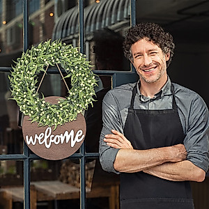 18'' Wreath for Front Door Artificial Spring Wreath for Wall with Green Leaves Porch Farmhouse Patio Garden Festival Celebration Window Party Decor Home Décor