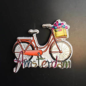Amsterdam Holland 3D Bicycle Refrigerator Magnet Tourist Travel Souvenirs Handmade Resin Craft Magnetic Stickers Home Kitchen Decoration Netherlands Fridge Magnet Collection Gift