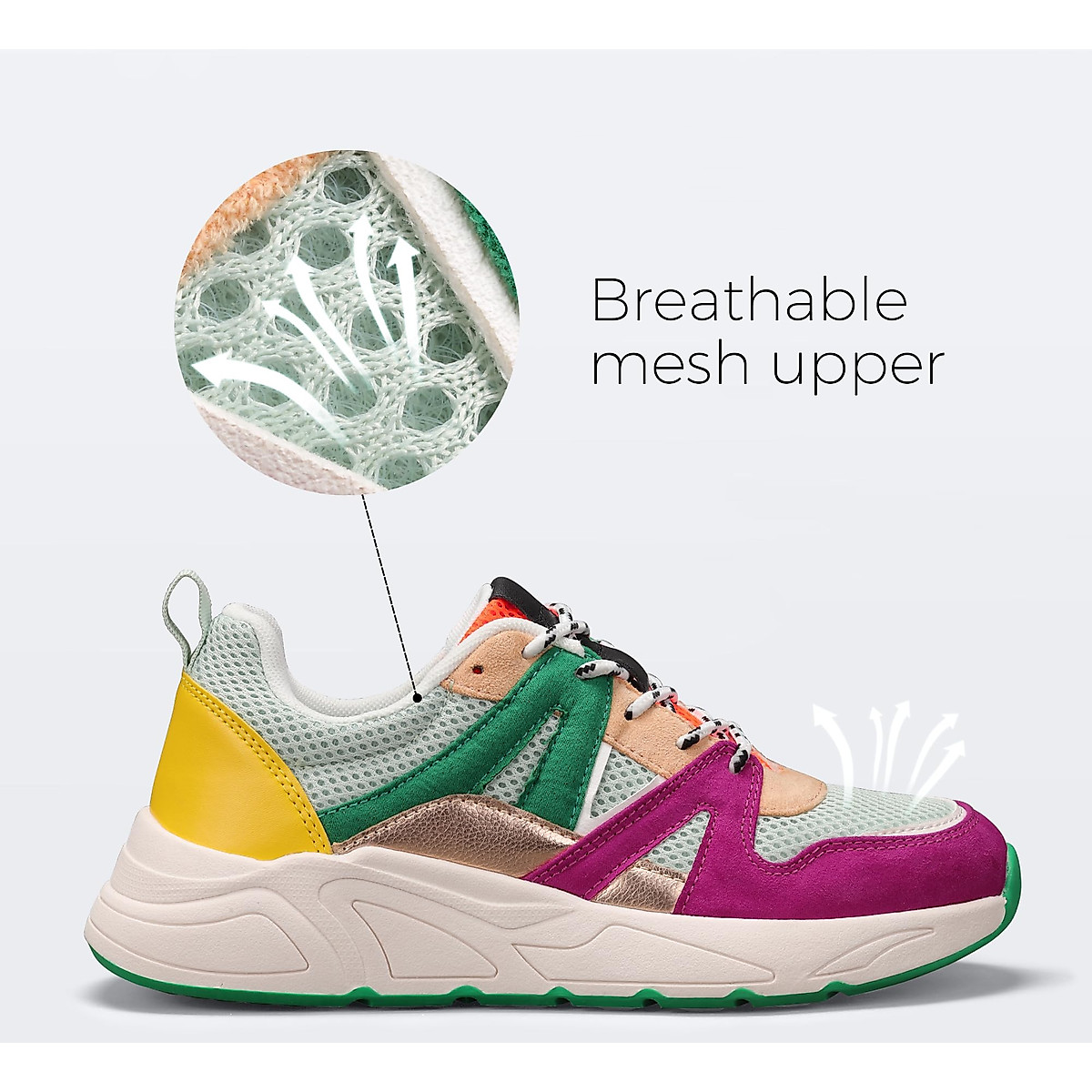 LUCKY STEP Women‘s Fashion Cusual Sneakers Platform Classic Leopard Walking Tennis Travel Shoes Chunky Colorful Lifestyle Sneakers(Fuchsia/Green,8.5B(M) US)