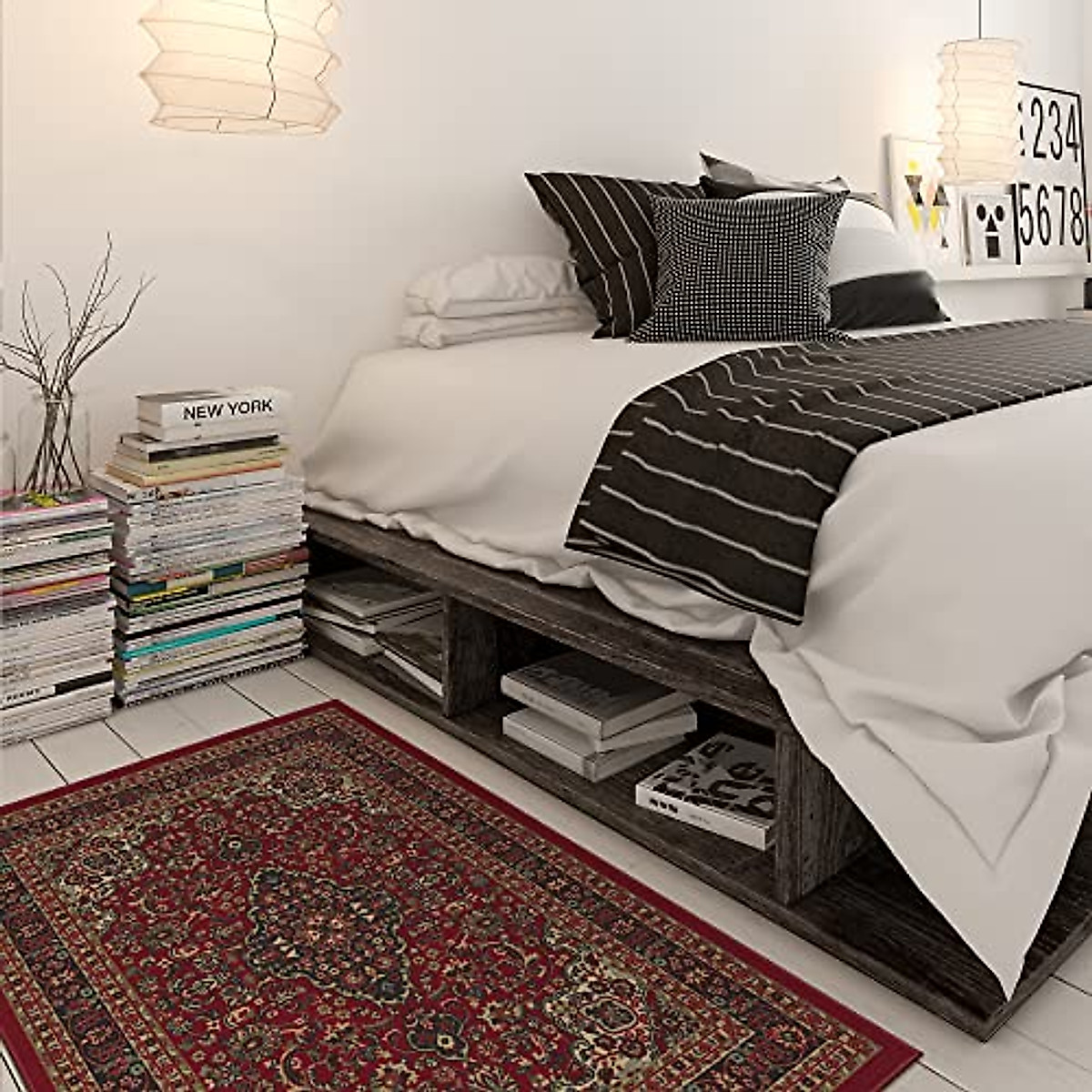 Ottomanson Ottohome Collection Non-Slip Rubberback Medallion Oriental Design 3x5 Indoor Area Rug, 3'3" x 5', Red