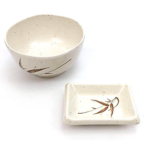 JapanBargain 2403, Set of 2 Japanese Style Soup Bowl Miso Soup Bowl Rice Bowl Snack Bowl Dessert Bowl Appetizer Bowl Salad Bowl, Beige Reed, 10 oz