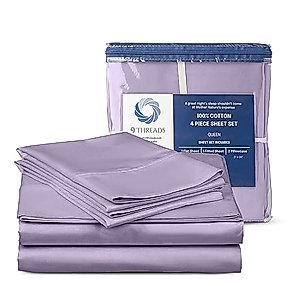 9Threads 400 Thread Count 100% Cotton Sateen Bed Sheets Deep Pocket, Cotton Bedsheets Crisp Cool and Strong Bed Linen (Light Purple, Full)