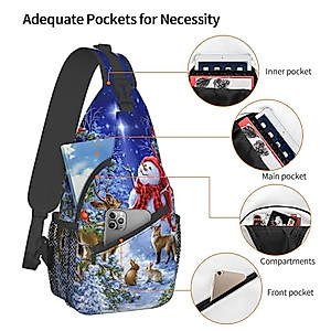 Christmas Santa Snowman Sling Bag, Fashion Crossbody Backpack Shoulder Bag Chest Bag for Men Women Outdoor Hiking Travel