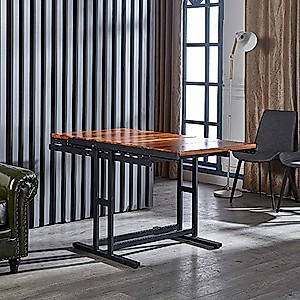 Organizedlife 55'' Convertible 2 in 1 Shelf to Table,Bookshelf Desk & Dining Table with Solid Mahogany Top with Steel Legs Metal for Small Spaces