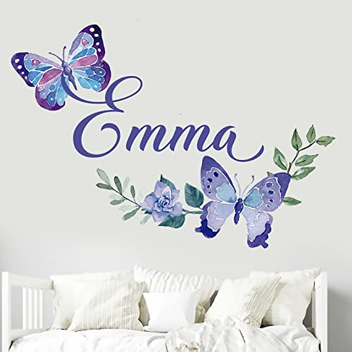 PrintsbyDM Custom Name Butterfly Wall Decal- Girls Room Wall Decor - WM531. Custom Name Removable Nursery Wall Decal for Girl - Flower Mural Wall Decal for Girls Bedroom