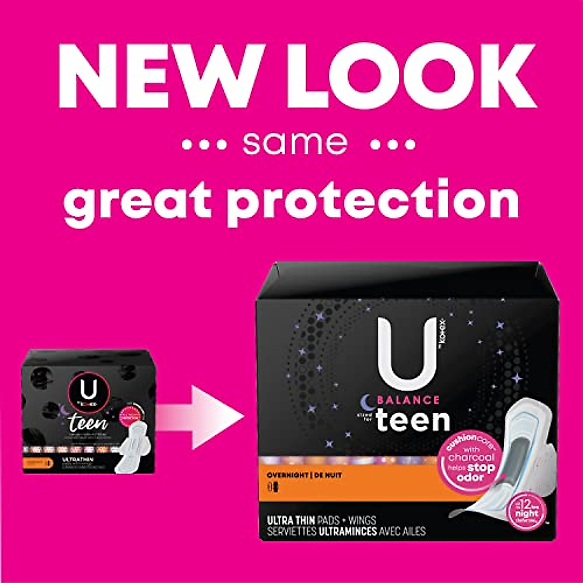 U by Kotex Balance Sized for Teens Ultra Thin Overnight Pads with Wings, 24 Count (Packaging May Vary)