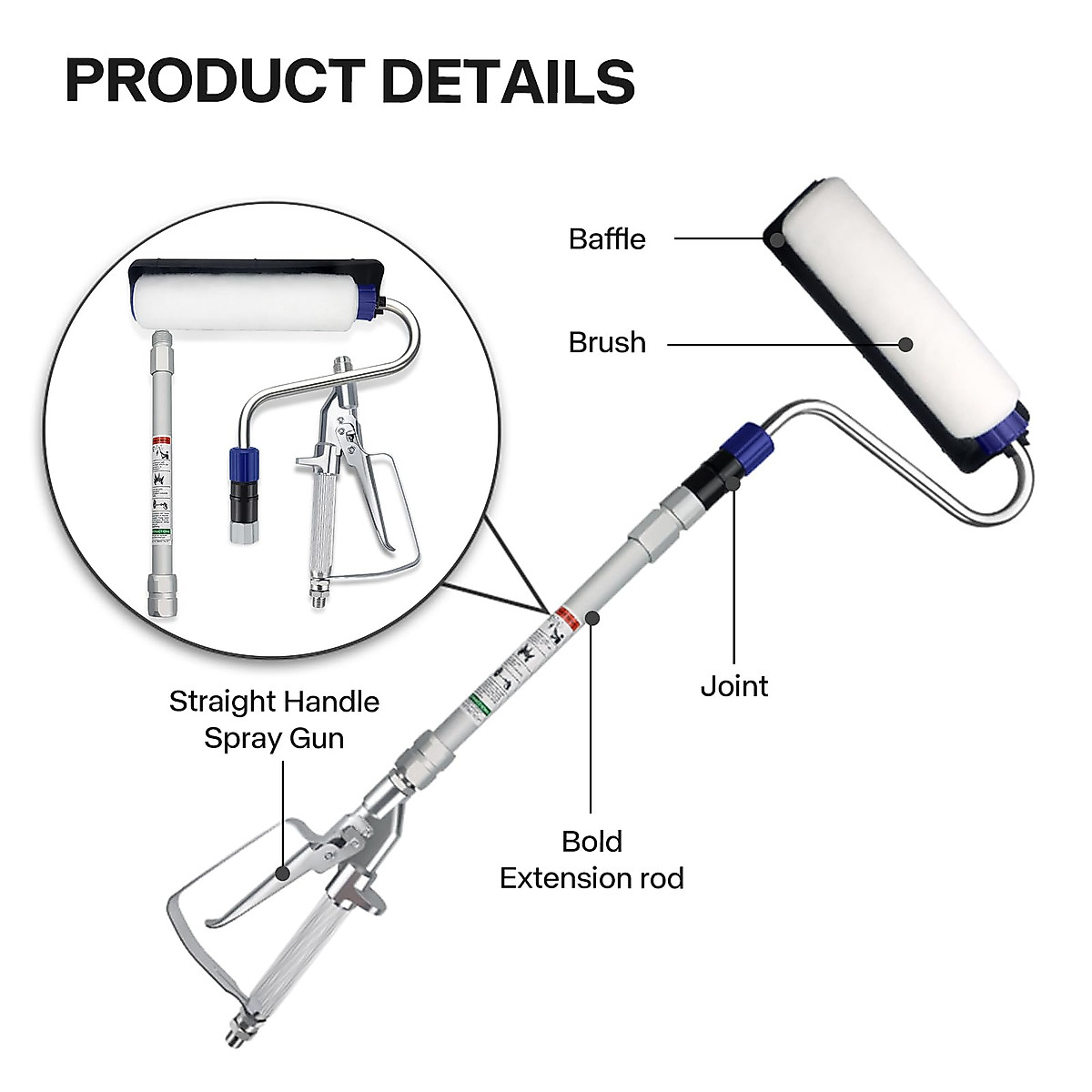Airless Paint Sprayer Roller Inner Feed for High Pressure Airless Spray Gun with Wand Power Wall Brush Self-Priming Paint Roller 11.8 inch Extension Pole