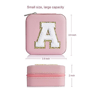 WWDAY Small Travel Jewellery Box, Fashion Jewellery Box, Pink Jewellery Box for Girls,Alphabet Jewelry Box（Pink-A）， Halloween and Christmas Gifts, Gift for Girlfriends, Wedding Gift