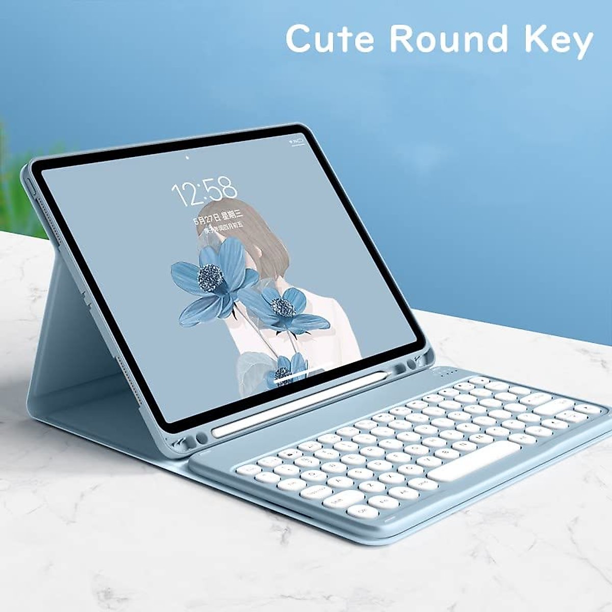 HENGHUI Keyboard Case for Galaxy Tab S6 Lite 10.4 inch Keyboard Case Cute Round Key Color Keyboard Wireless Detachable BT Keyboard Cover with S Pen Holder (Pink)