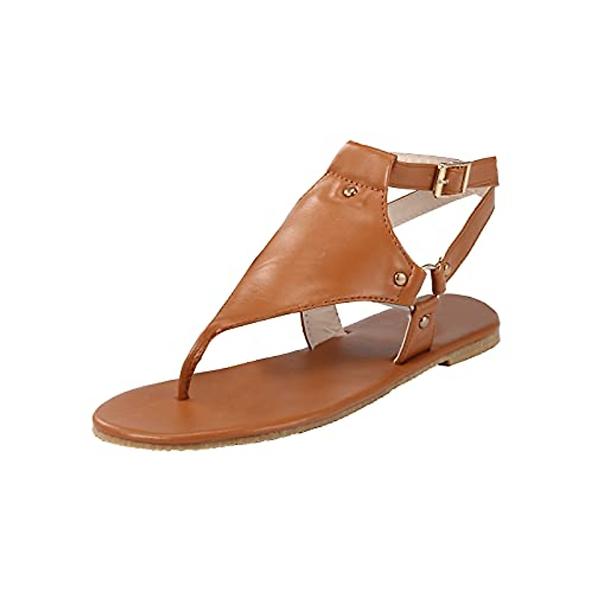 Sandals for Women Dressy Summer,Women's Casual Thong with Ankle Strap Sandals Flat Shoe Open Toe Ladies Wide Width Trendy Beach Walking Shoes (Brown, 9)