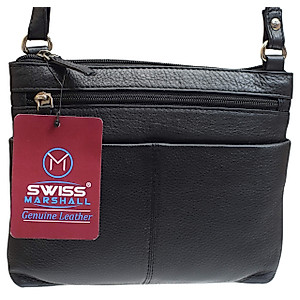 Swiss Marshall Womens Premium Leather Luxury Crossbody Shoulder Handbag Purse for Ladies (Black)