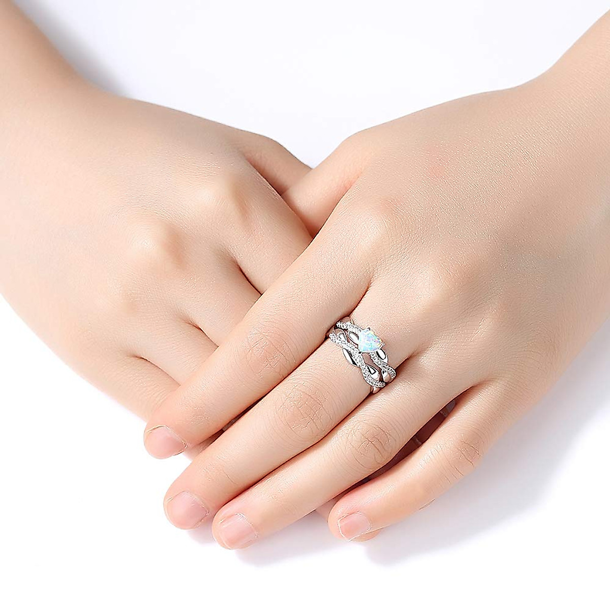 VIKI LYNN Created Synthetic Opal Ring Set 925 Sterling Silver Heart Promise Rings for Her