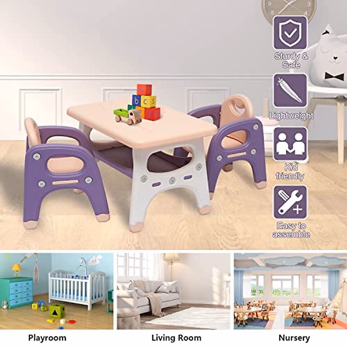 Kinfant Kids Table and Chair Set - Toddler Activity Table with Storage Shelf for Children Mesa para niños Preschool, Kindergarten, Toddler Table & Chair Set