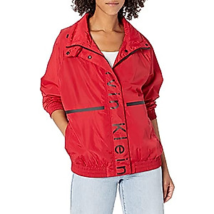 Calvin Klein Women's Lightweight Water Resistant Everyday Windbreaker, Crimson, Medium