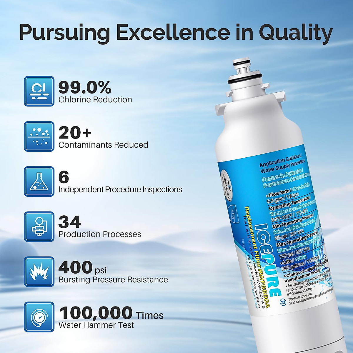 ICEPURE ADQ73613401 Refrigerator Water Filter Replacement for LG LT800P, Kenmore 9490, 46-9490, ADQ73613403, ADQ73613402, LSXS26326S, LSXS26366S, LMXC23746S, LMXC23746D, LMXS30776S, RWF3500A, 5PACK