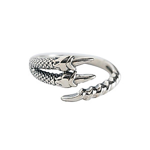 NewZenro Dainty Dragon Claw Asymmetric Wrap Open Rings for Women Gothic Punk Sterling Silver Adjustable Statement Promise Engagement Fashion Finger Knuckle Tail Band Rings for Birthday