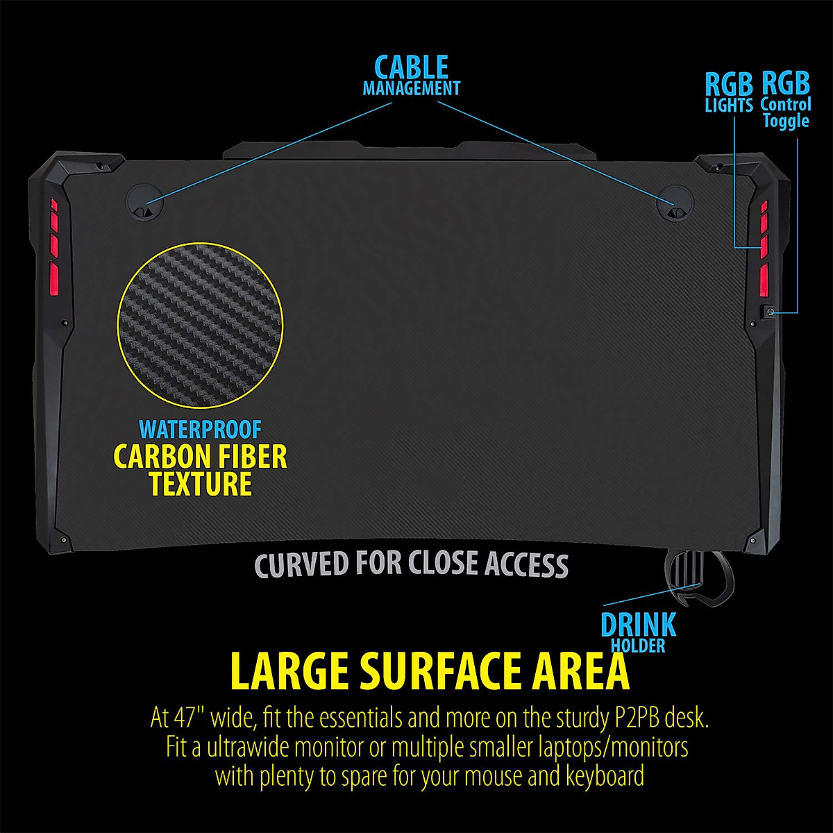 Deco Gear Gaming Desk Setup, Includes LED Keyboard, Chair, Mid-Tower Case, Streaming Mic, Mouse (Large, Red, Glass)