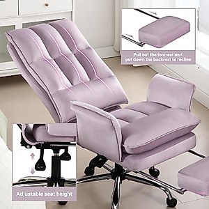 BOSMILLER Office Chair, Modern Home Office Desk Chairs with Wheels and Retractable Footrest, Adjustable Backrest Velvet High Back Office Chair, Computer Chairs for Bedroom (Light Purple)