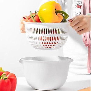 2 Sets 3 Qt，2 in 1 Kitchen Colander Set with Bowl Strainer ，BPA Free Plastic Fruits and Vegetable Washing Basket,Dishwasher Friendly Double Layered Drain Basin,for Pasta, Noodles, Rice and Food (Grey)