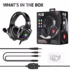 Gaming Headset with Microphone, Gaming Headphones for PS4 PS5 Xbox One PC with RGB Lights, Playstation Headset with Noise Reduction 7.1 Surround Sound Over-Ear and Wired 3.5mm Jack (Black)