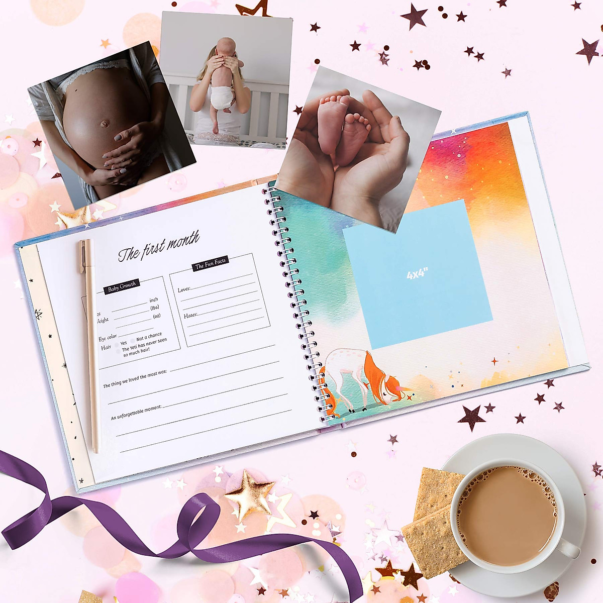 Pillow and Toast Baby Memory Book First Time Mom, Baby Books First Year Memory Book for Girls Unicorn Gift, Minimalist Baby Keepsake Journal with Pregnancy Scrapbook Postcard
