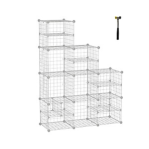 C&AHOME Wire Cube Storage, Wire Grids Organizer Unit with Large and Small Dividers, Metal C Grids Shelving, Storage Bins, Ideal for Closet Cabinet, Bedroom, Living Room, Office, Dormitory, White