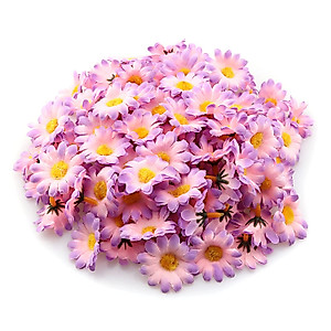 RLECS 100PCS 40mm Artificial Daisy Purple Silk Daisy Gerbera Flowers Head Sunflower for Party, Wedding, Art Hall, Office, Shop, Home, Garden Decoration