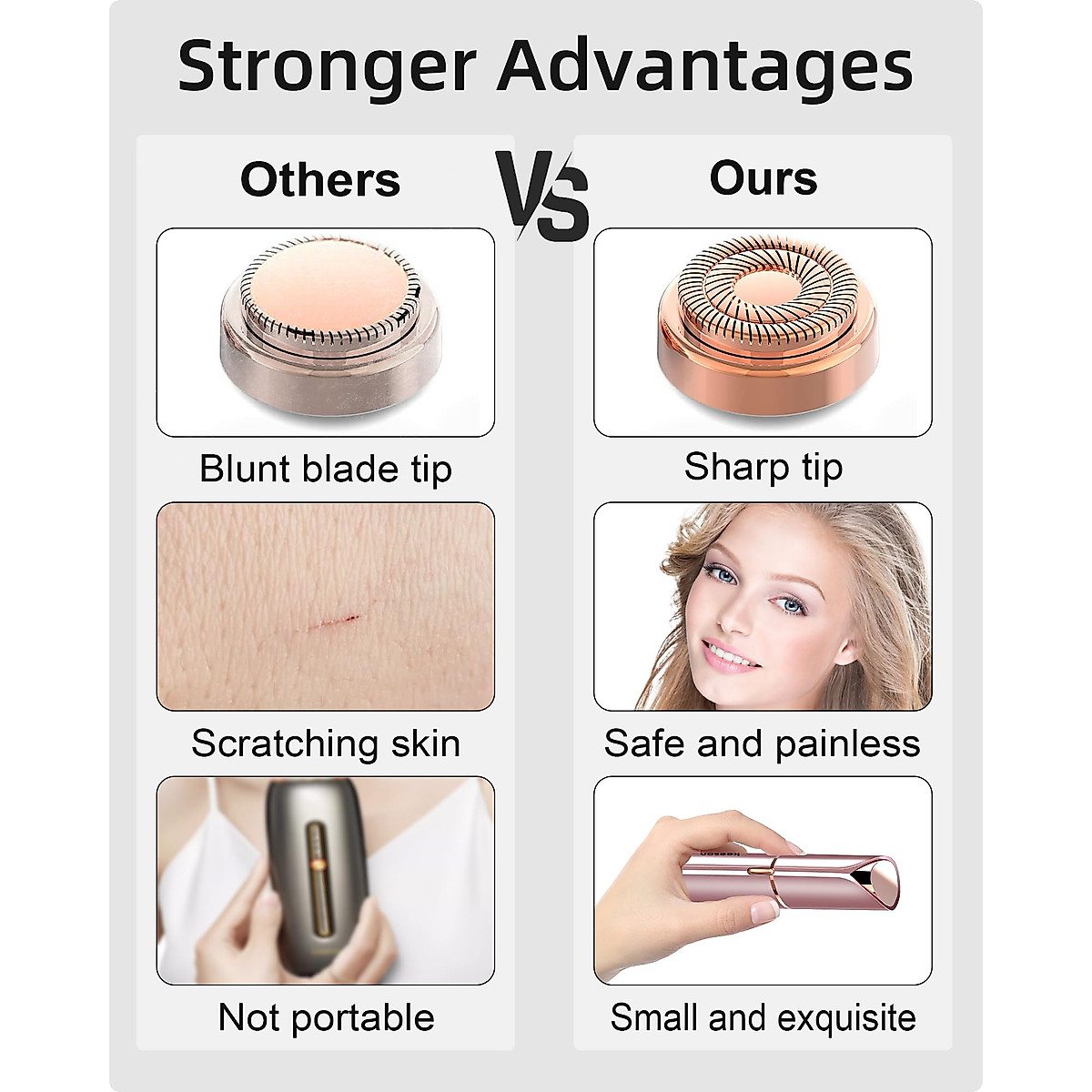 nvxigac Facial Hair Removal for Women, Painless Womens Facial Hair Remover with 2 Replacement Heads, Lipstick-Sized, USB Rechargeable, Facial Hair Remover for Upper Lip,Chin,Peach Fuzz,Mustache (Pink)